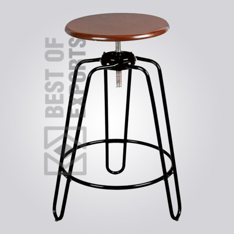 Metal Bar Stool With Wooden Seat - Best of Exports